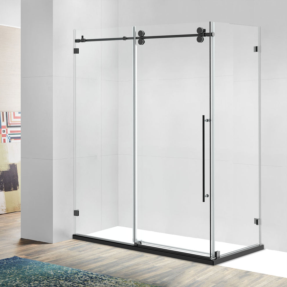BH Frameless Single Sliding Shower Door with Return Panel {Matte Black
