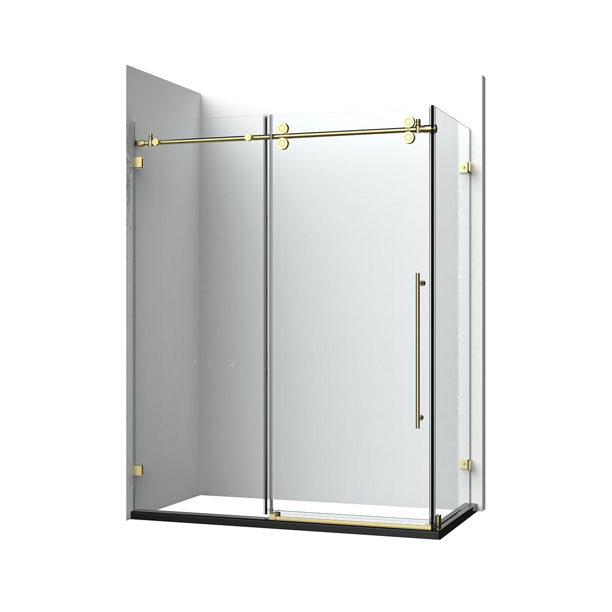 BH Frameless Single Sliding Shower Door with Return Panel {Brushed Gol