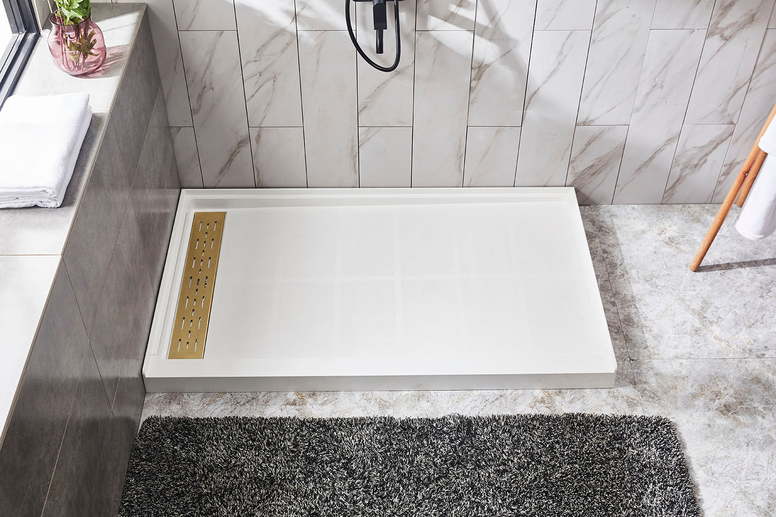60''x 32''x 4'' Single Threshold Shower Base (White) (Left Drain)