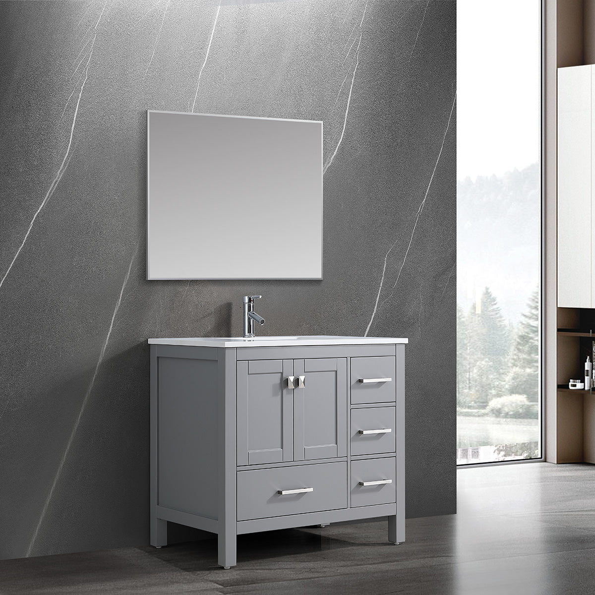 36" V9008 Vanity & Quartz Countertop Combo (Matte Grey)