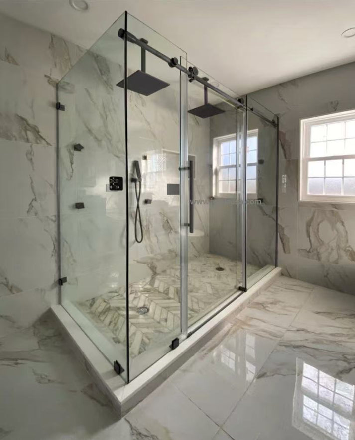 Matthew MZ Frameless Single Sliding Shower Door with Return Panel (3 P