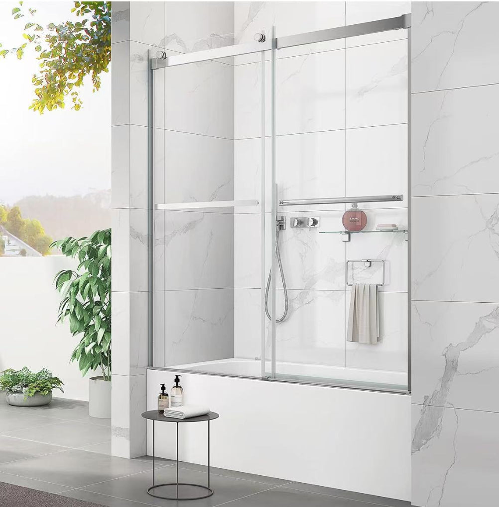 60" John Series Tub Door Frameless Bypass with Klearteck Treatment (5/