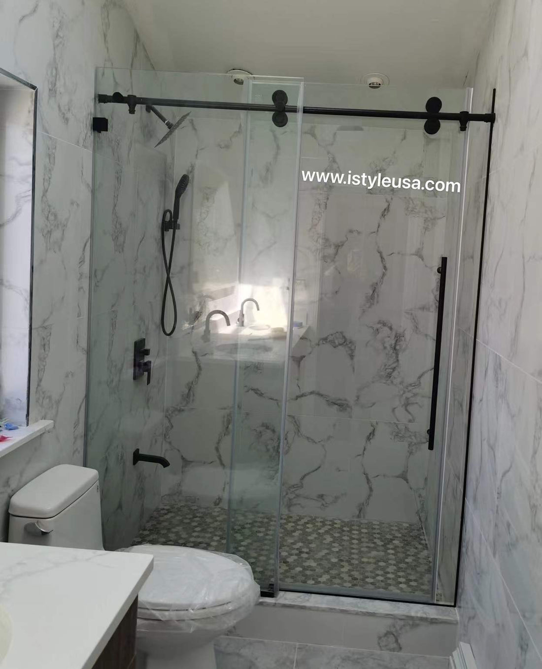 60" BH Series Frameless Single Sliding Shower Door (Matte Black)