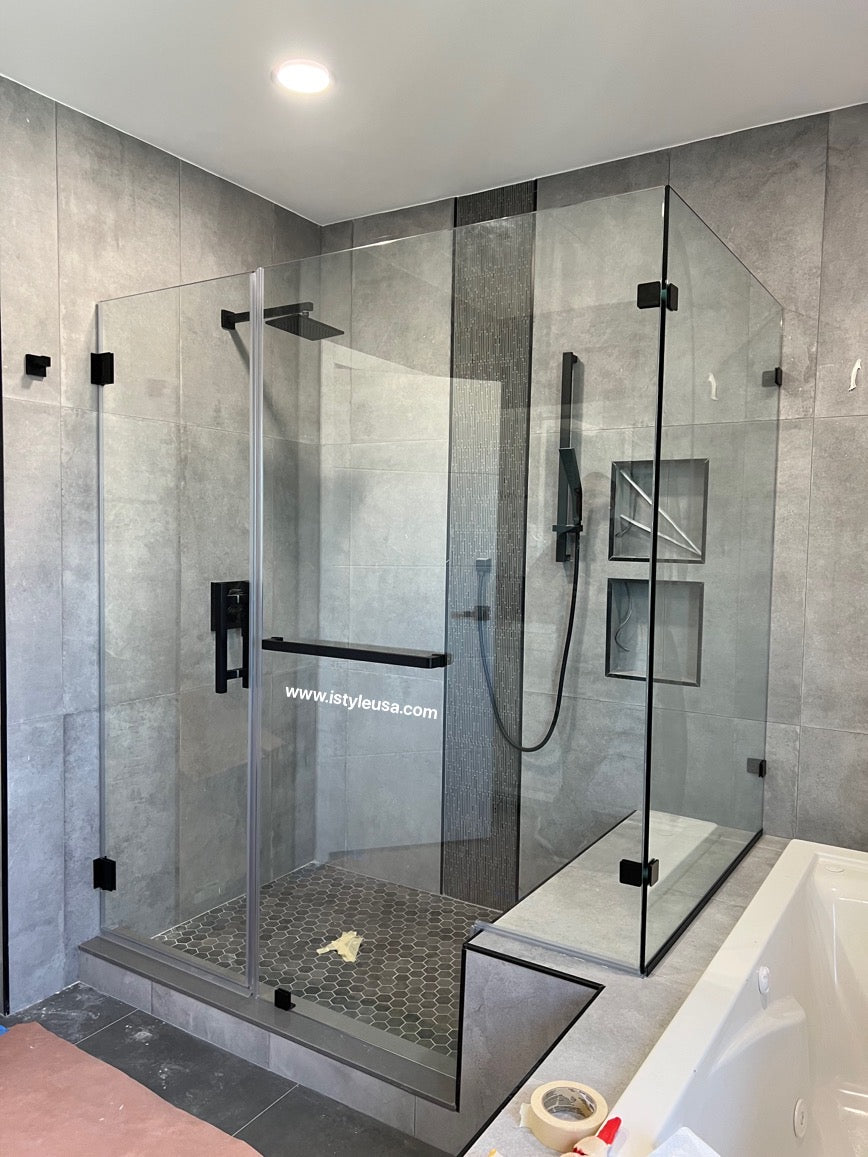Mikos Hinges Custom Shower Enclosure Half Wall Bench With Return Pan