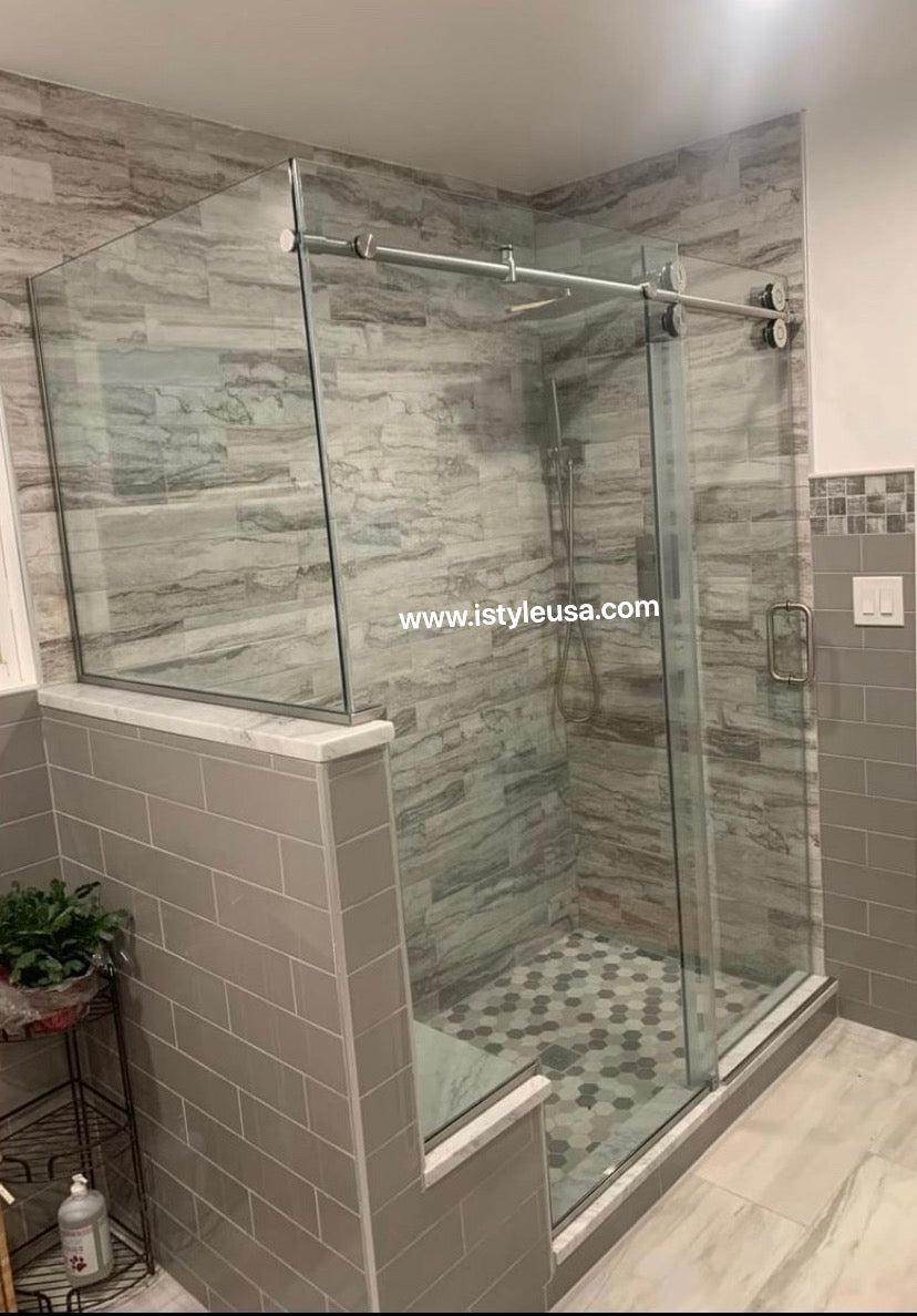 MZ Frameless Shower Enclosures with Wall/Half Wall Return Panel (3/8"