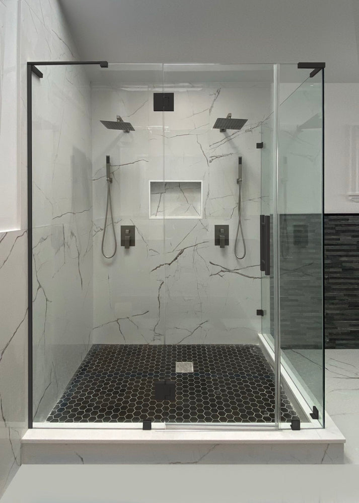 *NEW 4PC Miko Hinge On Glass w/ Return Panel Matte Black Hinge Series