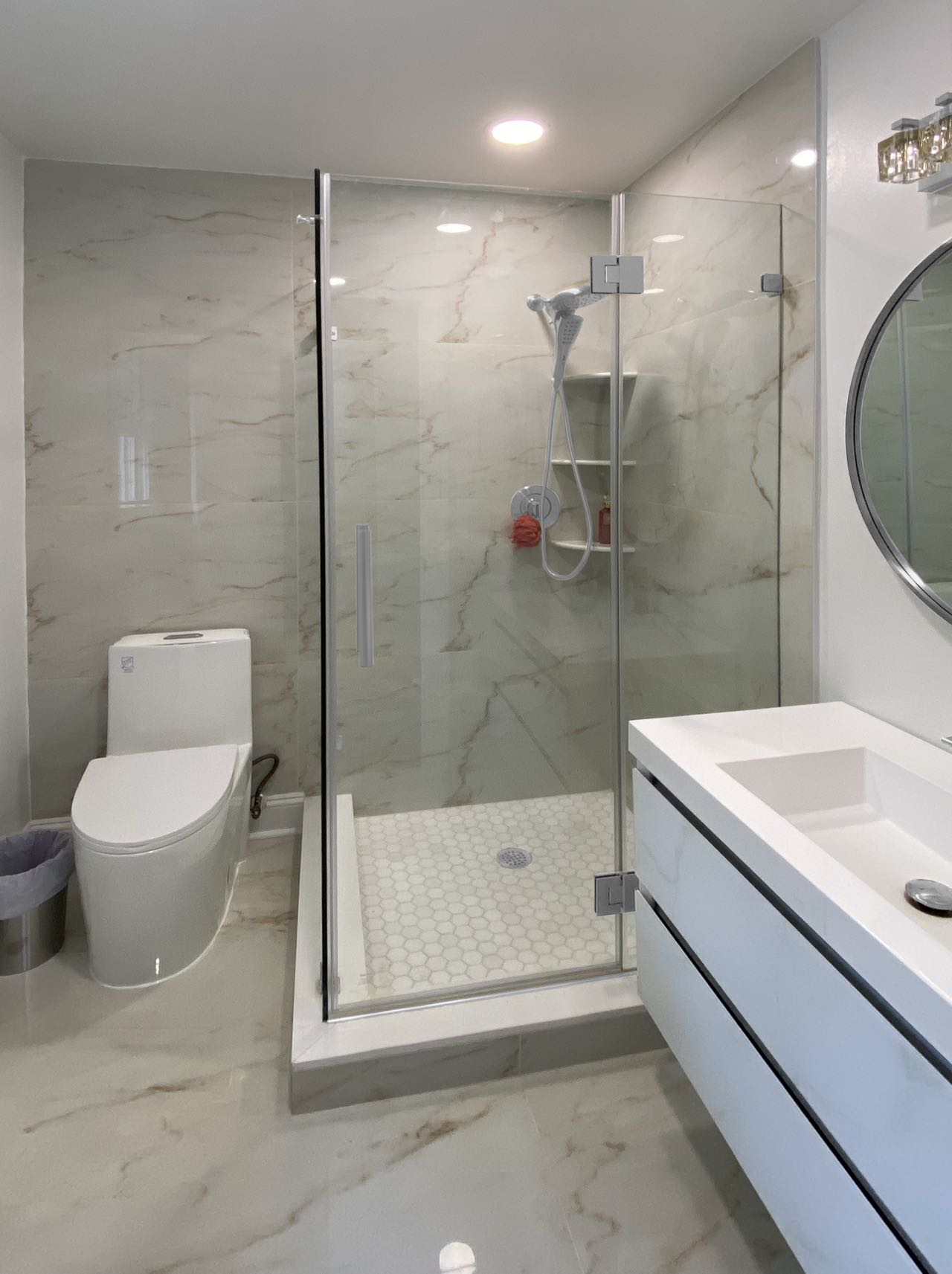 3PC Miko Hinge On Glass w/ Return Panel (Hinge Series F) (Brushed Nick