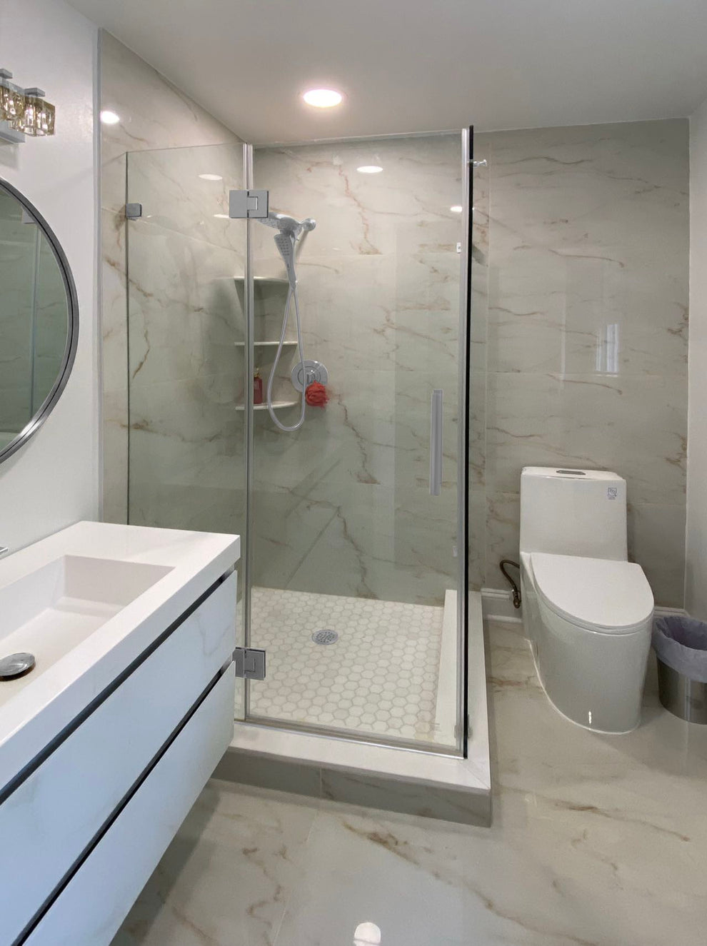 3PC Miko Hinge On Glass w/ Return Panel (Hinge Series F) (Brushed Nick