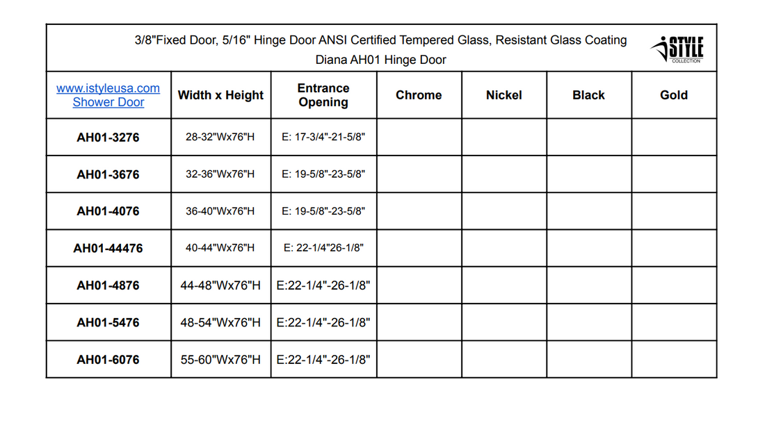 40" AH01 Series Frameless Swing Shower Door with Klearteck Treatment
