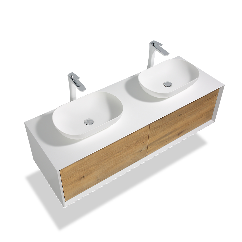 63" V9013 Fiona Series Wall Hung Vanity & Acrylic Double Basins (Matte