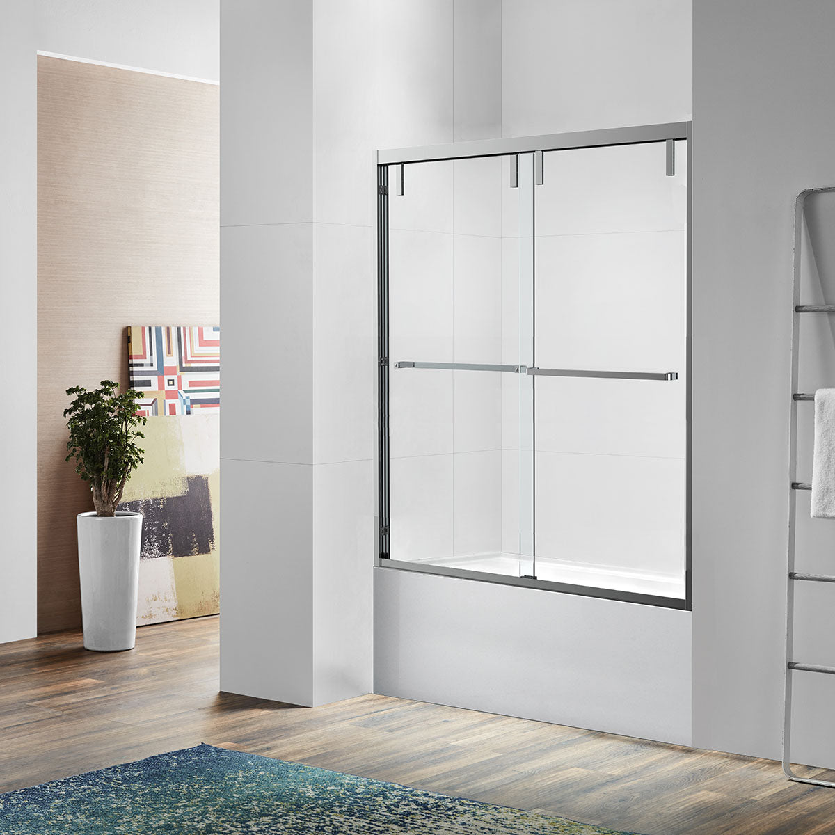 60" AC23Pro 66"H Shatterproof Series Bypass Tub Door with Klearteck Tr