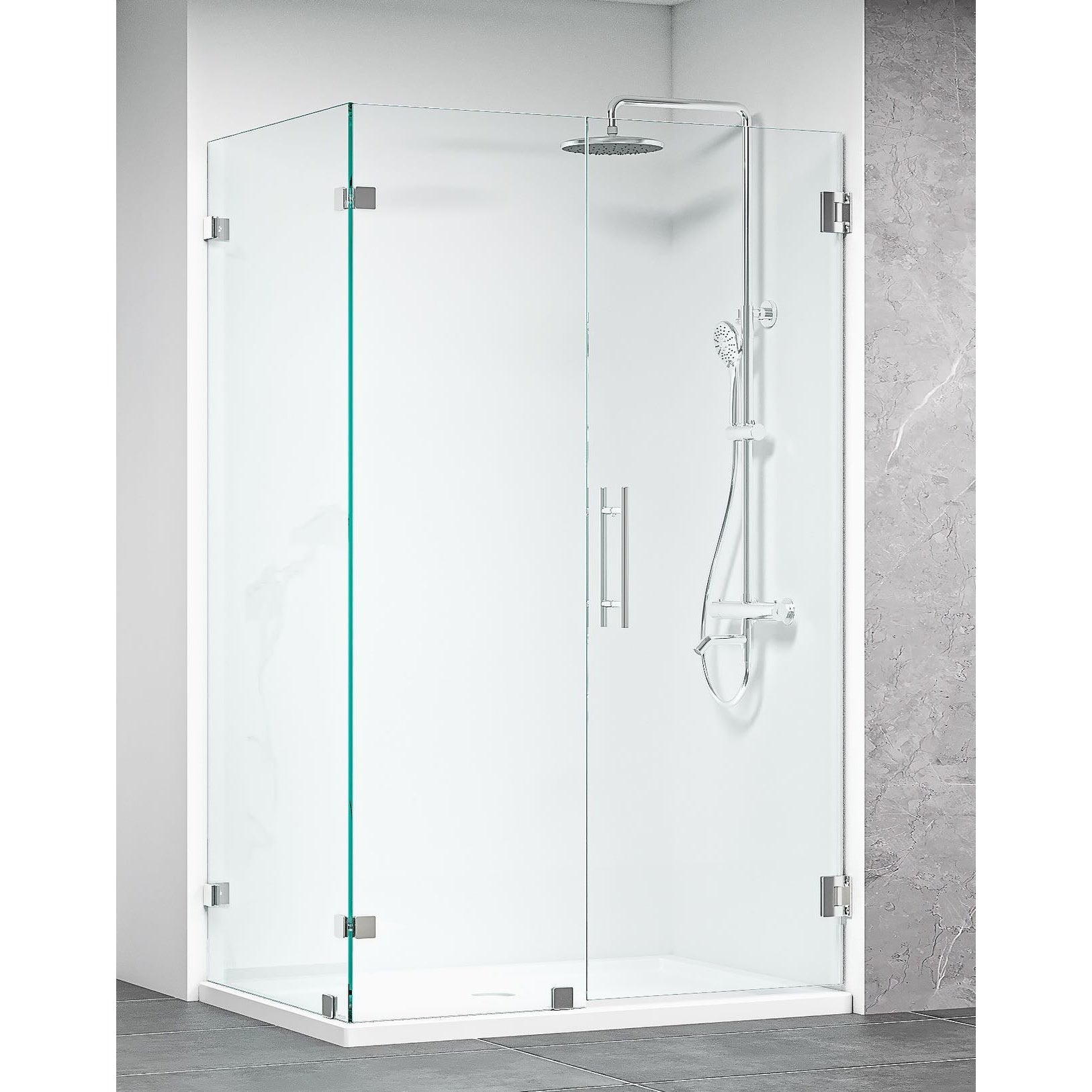 3PC Miko Hinge On Wall w/ Return Panel Chrome Hinge Series E